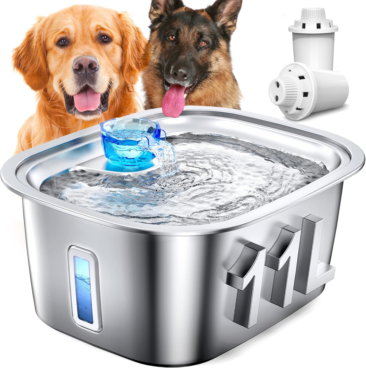 Stainless Steel Dog Water Fountain with Visible Water Level Window for ...